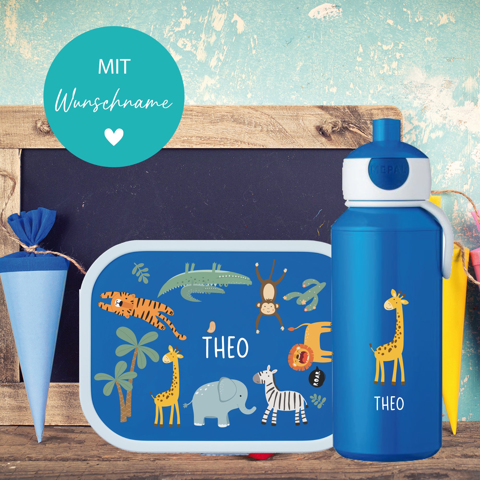 Brotdose & Trinkflasche Set "Safari" für kleine Abenteurer