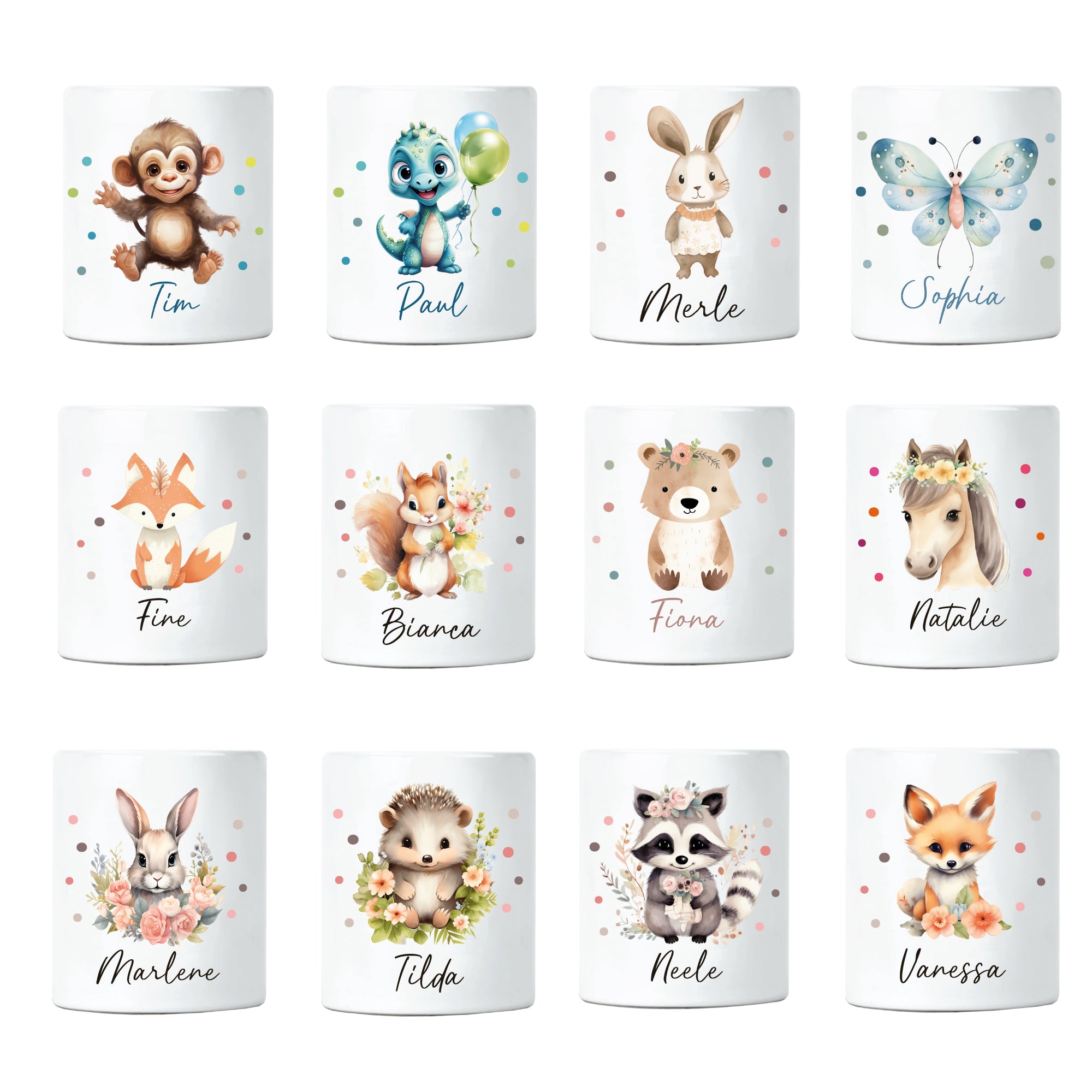 Keramik Spardose für Kinder "Tiere" mit Punkten + Name 🐘🎁